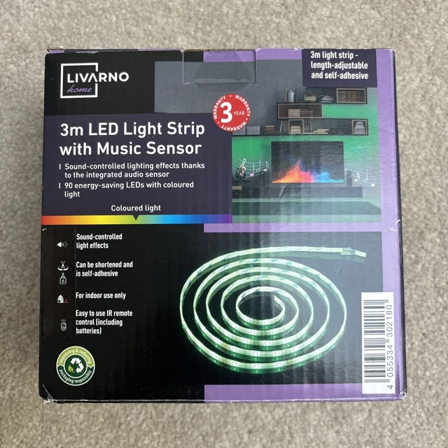 LIVARNO 3M LED LIGHT STRIP with MUSIC SOUND SENSOR REMOTE and UK PLUG ...