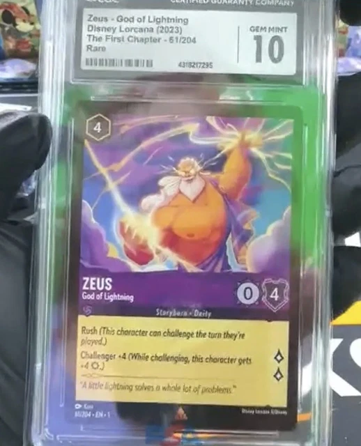 DISNEY LORCANA ZEUS God of Lightning Rare 61/204 Foil CGC 10 Gem Mint £ ...