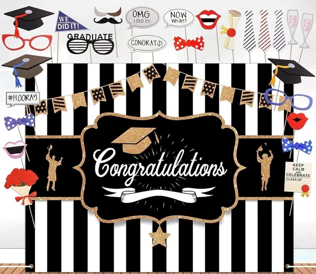CONGRATULATIONS GRADUATION BANNER + 27Props Backdrop Party Background ...
