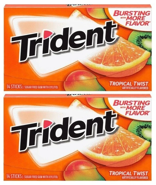 2X TRIDENT TROPICAL Twist Flavor Sugar Free Gum With Xylitol American ...