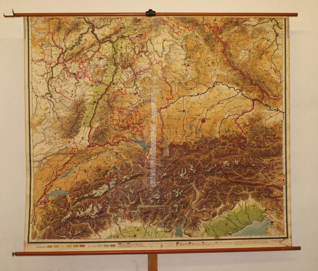 OLD SCHOOL WALL Map South Germany Alps Vintage German 200x174cm ~ 1920 ...