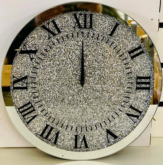 LARGE CRUSHED CRYSTAL jewel Wall Clock Round Luxury Loose Diamond ...