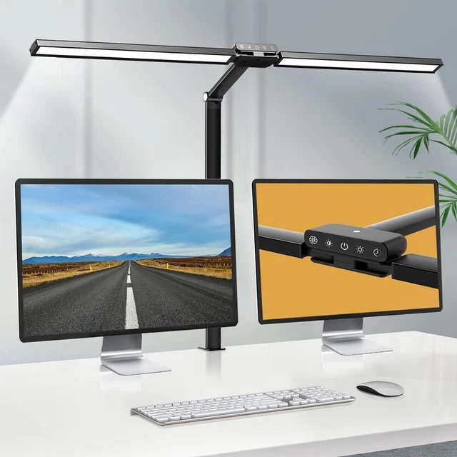 LED DESK LAMP 24W 78cm Double Head Clamp Eye Care Dimmable With Sensor ...