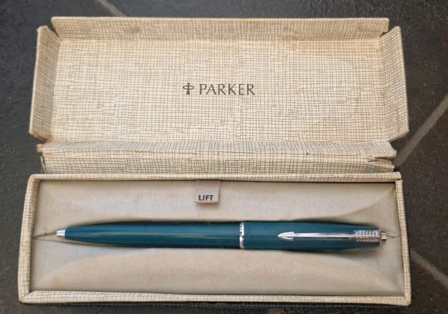 PARKER PEN TEAL and chrome ball point pen vintage boxed £10.80 ...