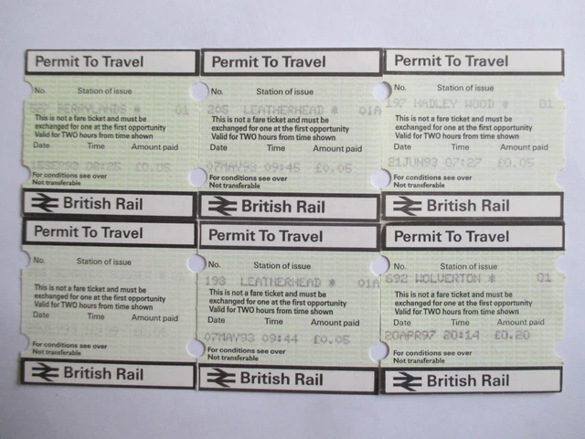 6 X PERTIS Permit To Travel British Rail Branded Tickets All Different ...