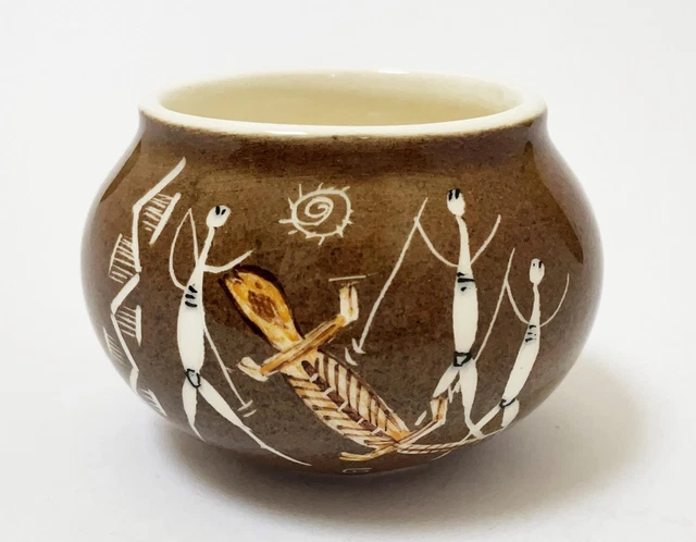 VINTAGE STUDIO ANNA Australian Pottery Vase Handpainted Aboriginal ...