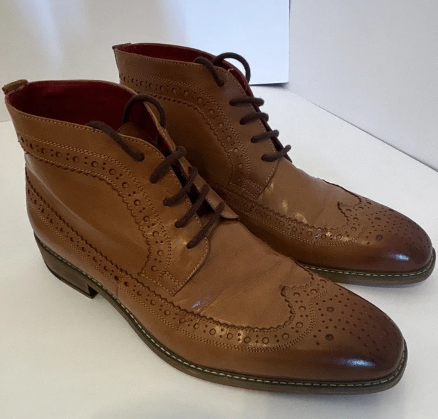 JUSTIN REECE NICHOLAS Men's Brown Leather Brogue Chukka Ankle Boots UK ...
