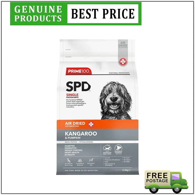 PRIME100 SPD SINGLE Protein Diets Air Dried Kangaroo Pumpkin Dry Dog ...