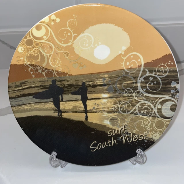 GIFTWORKS DECORATIVE PLATE Surf South West Surfing Sea With Gift Box ...