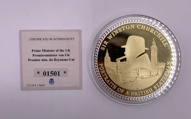 PORTRAIT OF A British Statesman Winston Churchill Commemorative Gold ...