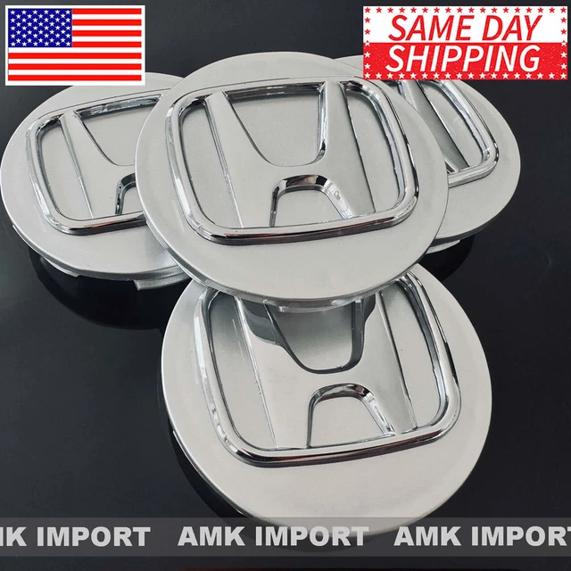 SET OF 4 Silver Wheel Rim Center Hub Caps with Chrome Logo for Honda ...