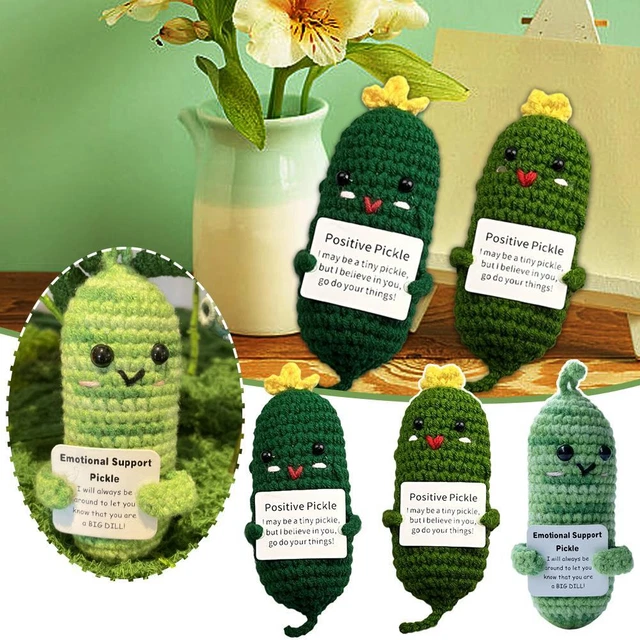 HANDMADE GREEN SMILING Stuffed Friendship Emotional Support Pickle Knit ...