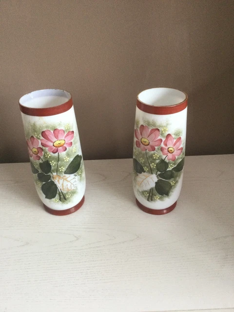 PAIRE DE VASES en opaline des années 1900 - Peints à la main - Décor floral EUR 100,00 - PicClick FR