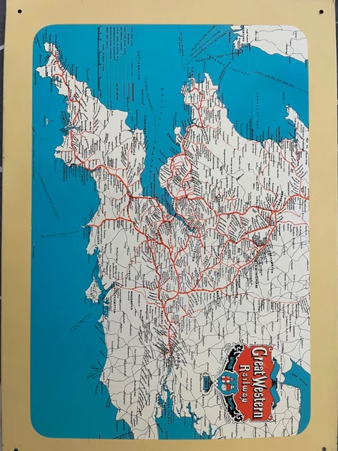 ORIGINAL ENAMEL SIGN GREAT WESTERN RAILWAY ROUTE MAP Train GWR Mint ...