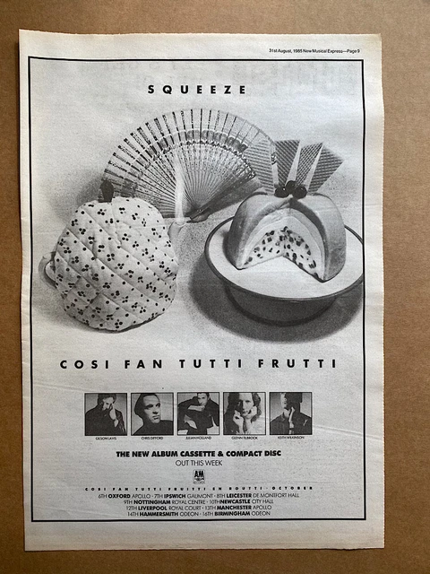 SQUEEZE COSI FAN TUTTI FRUTTI POSTER SIZED original music press advert ...