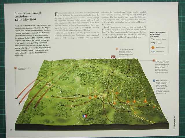 WW2 WWII MAP ~ Battle Plan Panzer Strike Ardennes 12-14 May 1940 German ...