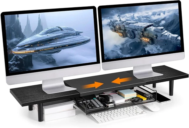 DUAL-COMPUTER-MONITOR-STAND-RISER FOR DESK, Expandable Desk Shelf With ...