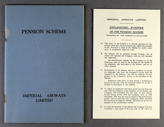 IMPERIAL AIRWAYS PENSION Scheme Staff Booklet & Leaflet Ial £49.95 ...
