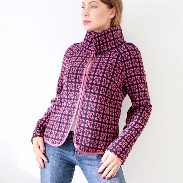 EDINA RONAY DESIGNER Coat 70s Retro Smart Geometric Pattern Jacket Pink ...
