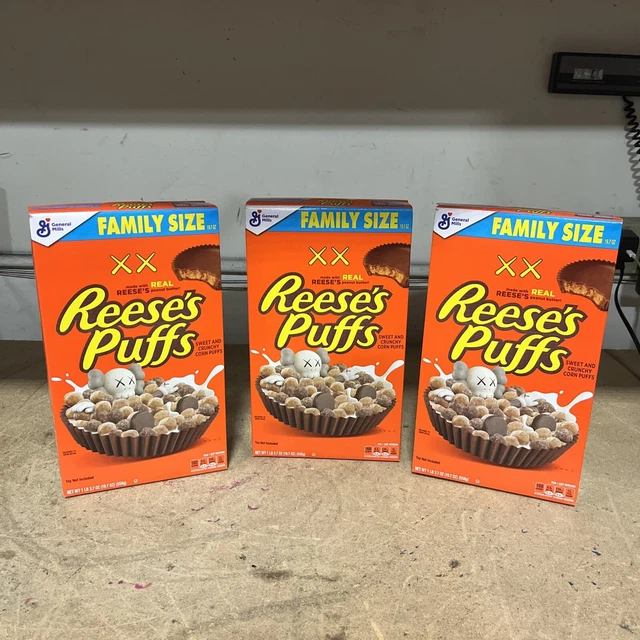 REESES PUFFS X KAWS Family Size Limited Edition Collectible RARE lot of ...