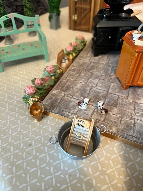 DOLLS HOUSE WITH antique furniture, figures & accessories £208.70 ...