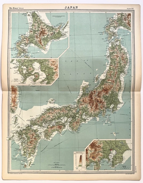 JAPAN - 1922 TIMES ANTIQUE FOLDING MAP by Bartholomew £6.49 - PicClick UK