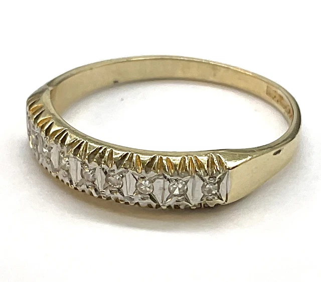 9CT YELLOW GOLD Cocktail Ring Diamond Stone Ladies Half Eternity ...