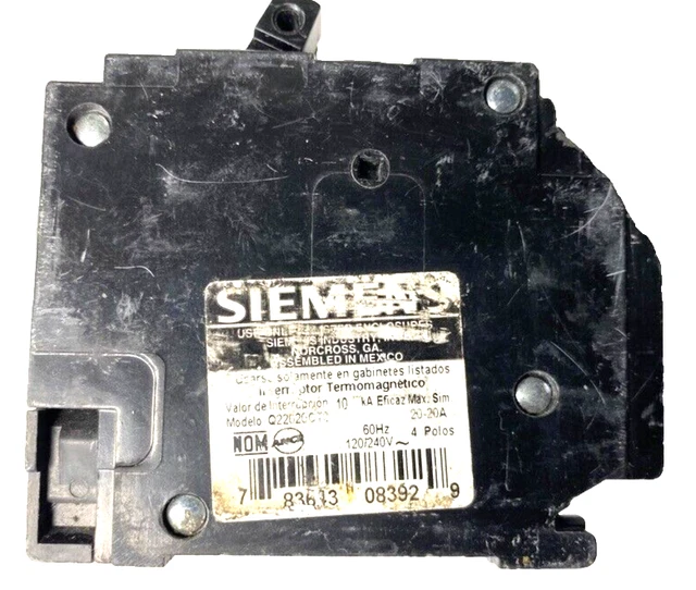 DISYUNTOR CUÁDRUPLEX CUÁDRUPLE Q22020CT2 Siemens 2 polos 20-20A 120 ...