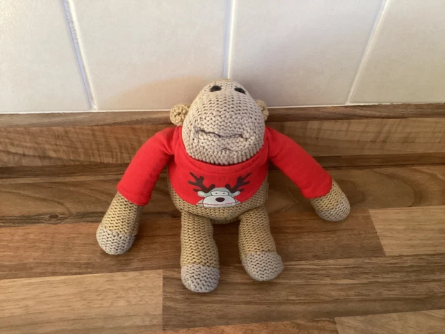 HAPPY CHRISTMAS FROM Pg Tips Knitted Monkey Red Reindeer Top Soft Toy ...