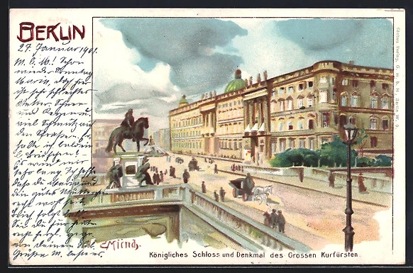 KÜNSTLER-AK CARL MÜNCH: Berlin, Königliches Schloss und Denkmal des ...