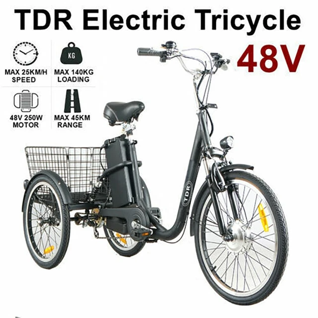 48V ELECTRIC TRIKE Tricycle 3 Wheeler cycle Power Assist 250w 10ah ...