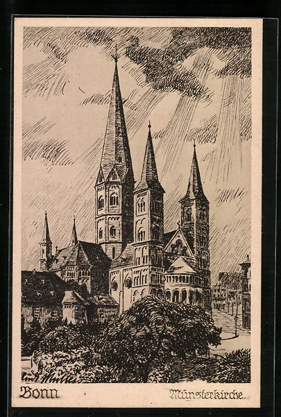 CARTOLINA D'ARTISTA BONN, Münsterkirche EUR 5,00 - PicClick IT