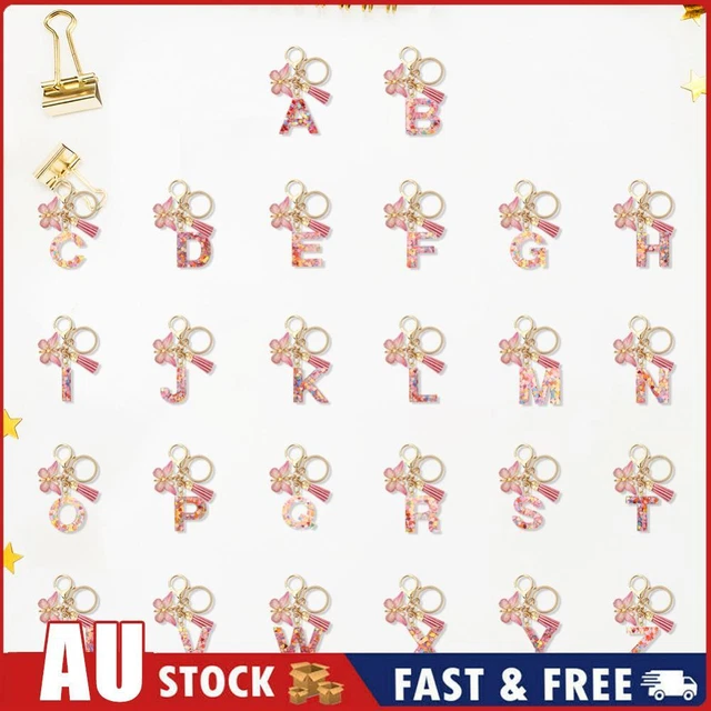 KEY RING CHARM Creative Alphabet Letter Keychain Pink Tassel Butterfly ...