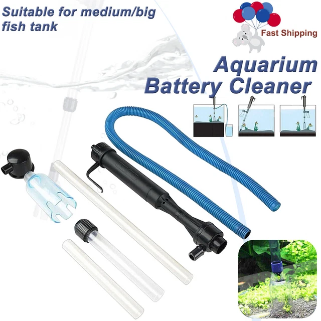FISH TANK CLEANER Battery Syphon Change Pump Water Filter Aquarium ...