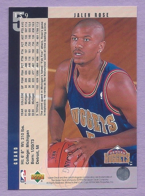 CARTE RECRUE 1994-95 Upper Deck Jalen Rose RC #159 Denver Nuggets EUR 1 ...