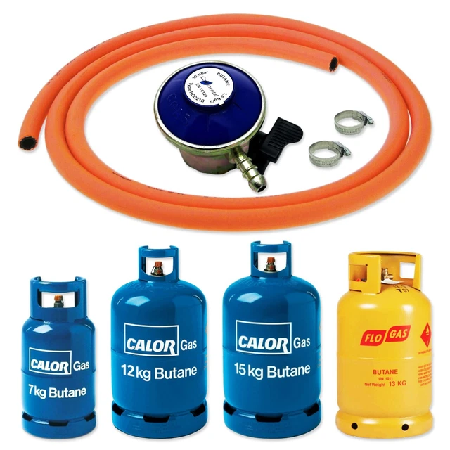 GAS BOTTLE PRESSURE REGULATOR 2m ORANGE FLEXIBLE HOSE 21mm CLIP ON ...