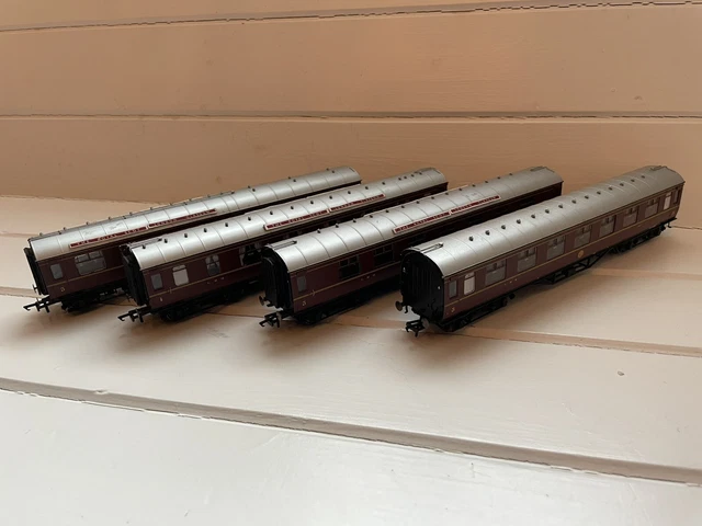 RAKE OF 4 Hornby LMS Stanier Coaches - LMS Crimson - OO Gauge £80.00 ...
