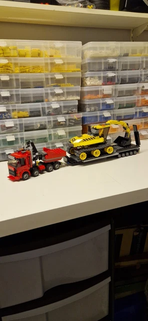 LEGO CITY 8 wheel heavy hauler and extendable trailer+excavator L@@k £ ...