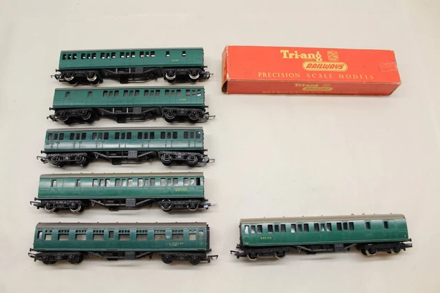 PRE-OWNED 6 X Triang GREEN SOUTHERN RAIL COACHES 1 BOX OO GAUGE 1/76 ...