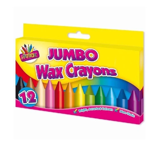12 JUMBO WAX Crayons Colouring Pack Bright Colours Kids Party Art ...