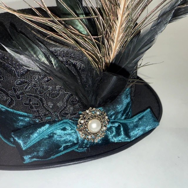 BLACK STEAMPUNK BURNING Man Women Top Hat with peacock feather and Lace ...