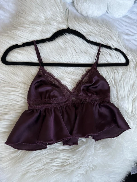 BURGUNDY SATIN LACE Trim Bralet 2XS £5.45 - PicClick UK