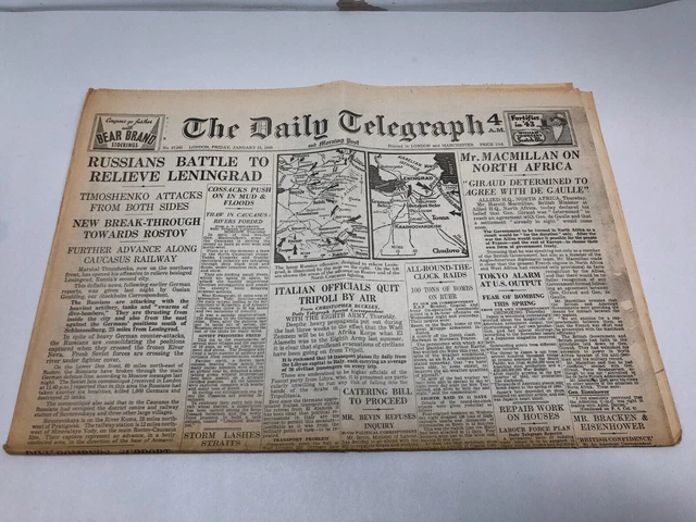 ORIGINAL WW2 BRITISH Home Front Newspaper - Daily Telegraph - 1943 £9. ...