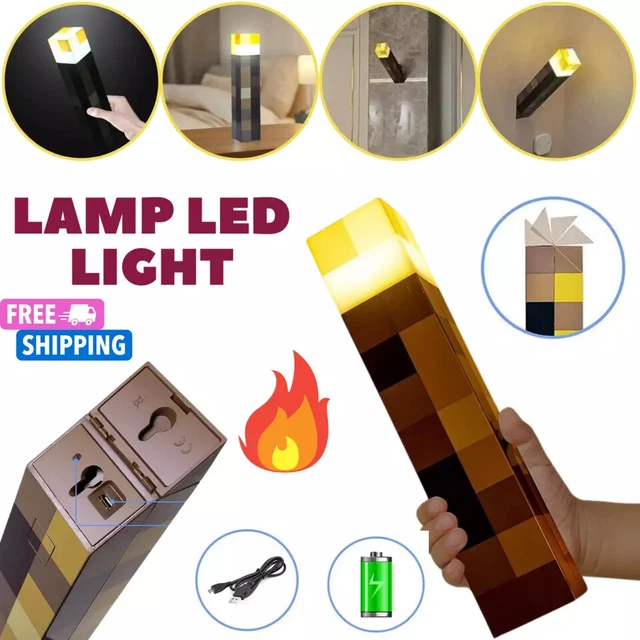 MINECRAFT BROWN STONE Torch Night Light Rechargeable LED Mood Lamp Home ...