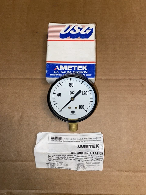 NOS USG AMETEK Pressure Gauge Spec. 48365 2/1/2” Fig. P500 1/4” LM 0 ...