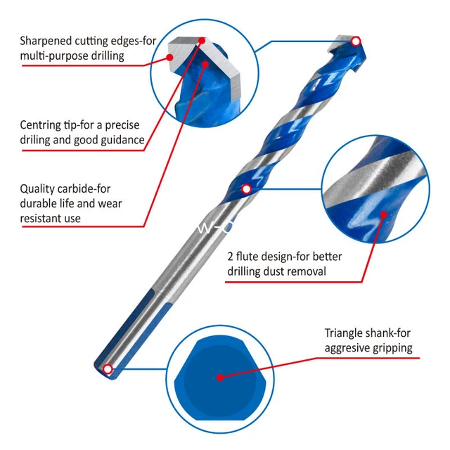 MASONRY TILE WOOD Metal Drilling Bits Multi Purpose Construction Drill ...