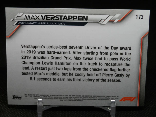 CARTA MAX VERSTAPPEN #173 Red Bull Racing 2020 Topps Cromata Formula 1 ...