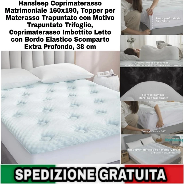 TOPPER MATRIMONIALE 160X190CM, Memory Foam, Coprimaterasso con Bordo ...