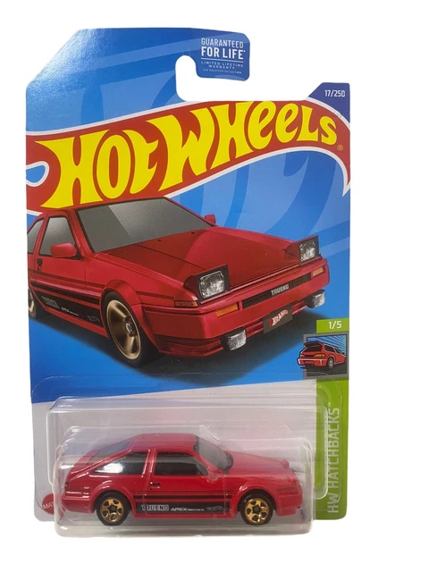 HOT WHEELS HATCHBACKS Toyota AE86 Sprinter Trueno Red Color Gold Wheels ...