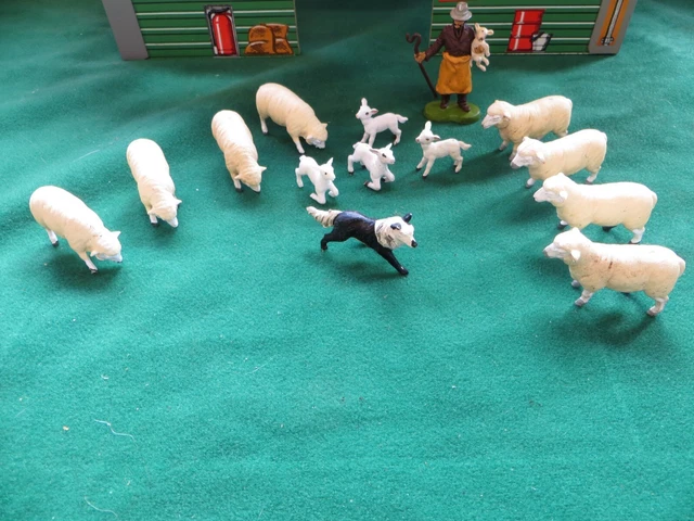 VINTAGE BRITAINS LTD Farm Toys Kerry Hill Sheep Shepherd Lambs Dog 1:32 ...